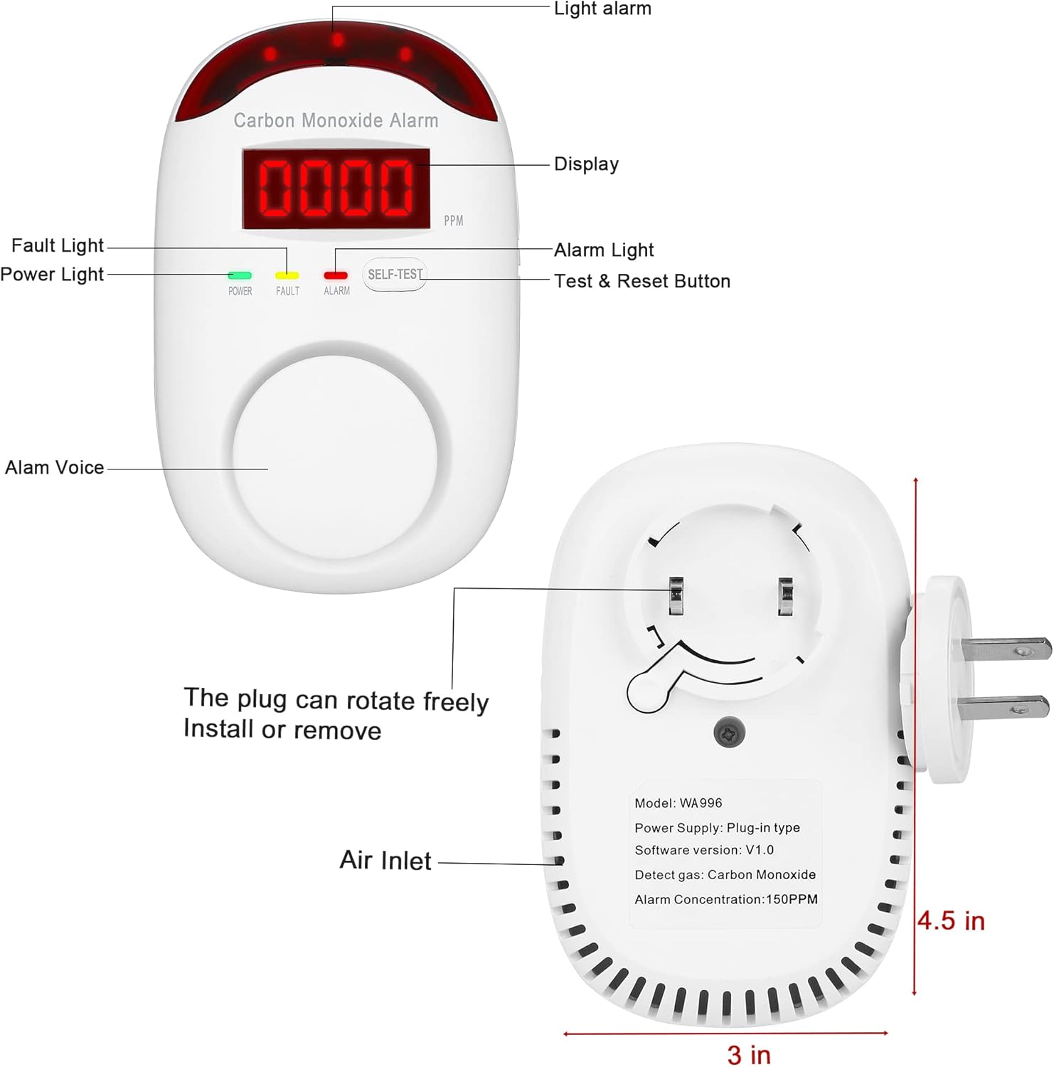 Wholesale Koabbit Carbon Monoxide Detector - Plug in CO Level Monitor ...